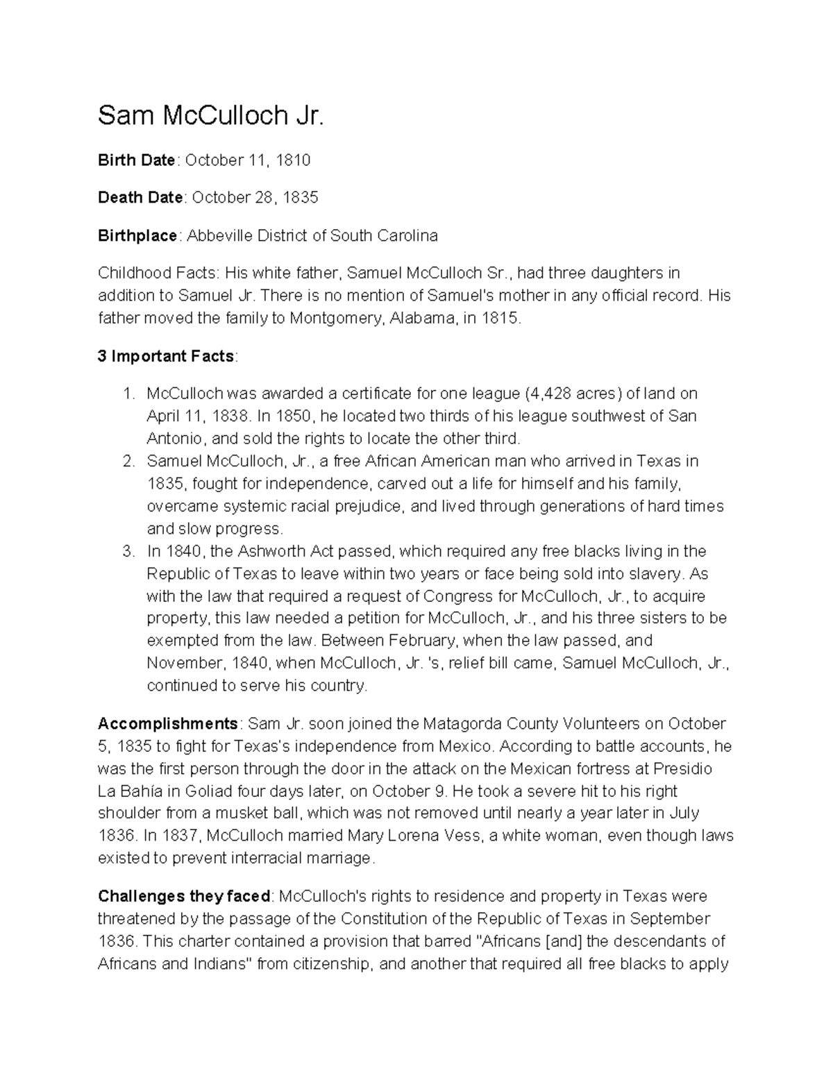 Sam%20Mc Culloch%20Jr - Sam McCulloch Jr. Birth Date: October 11, 1810 ...