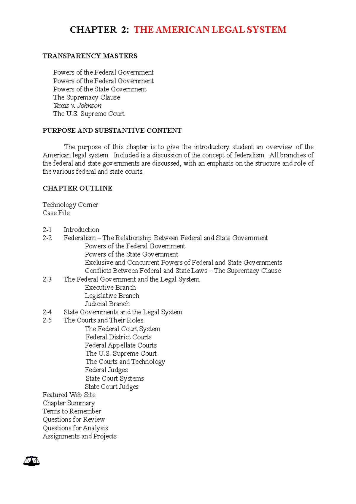 Ch02 The Amercian Legal System - CHAPTER 2: THE AMERICAN LEGAL SYSTEM ...