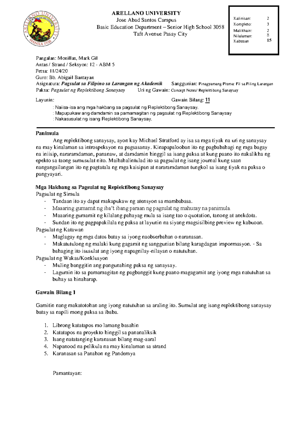 Dlp 11 sa pagsulat - life and works of rizal essay - ARELLANO ...