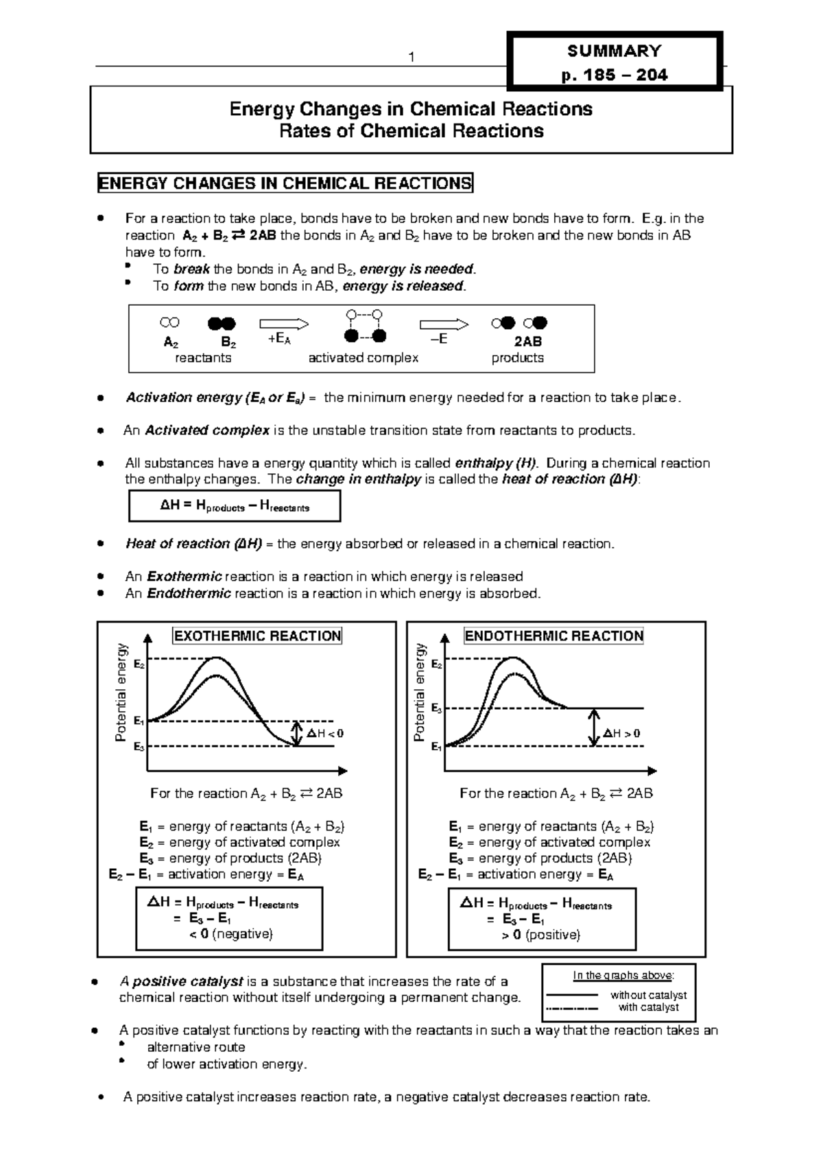 Rates of reaction test material and class activities - 1 Energy Changes ...