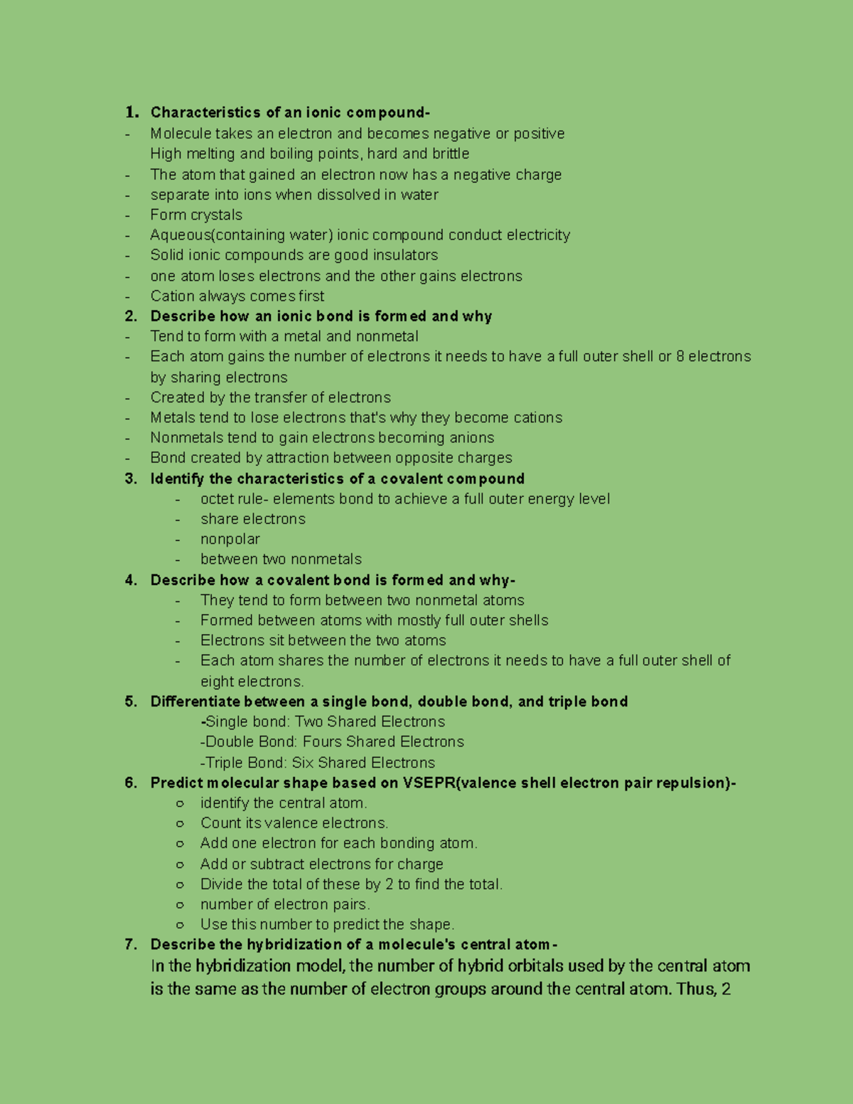 Unit four chemistry project - 1. Characteristics of an ionic compound ...