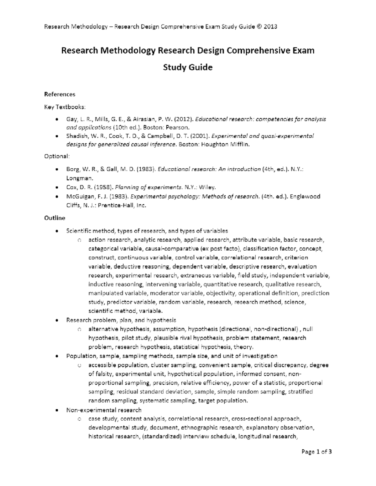 Research Methodology Research Design Comprehensive Exam - RM-01SOM-Mar ...