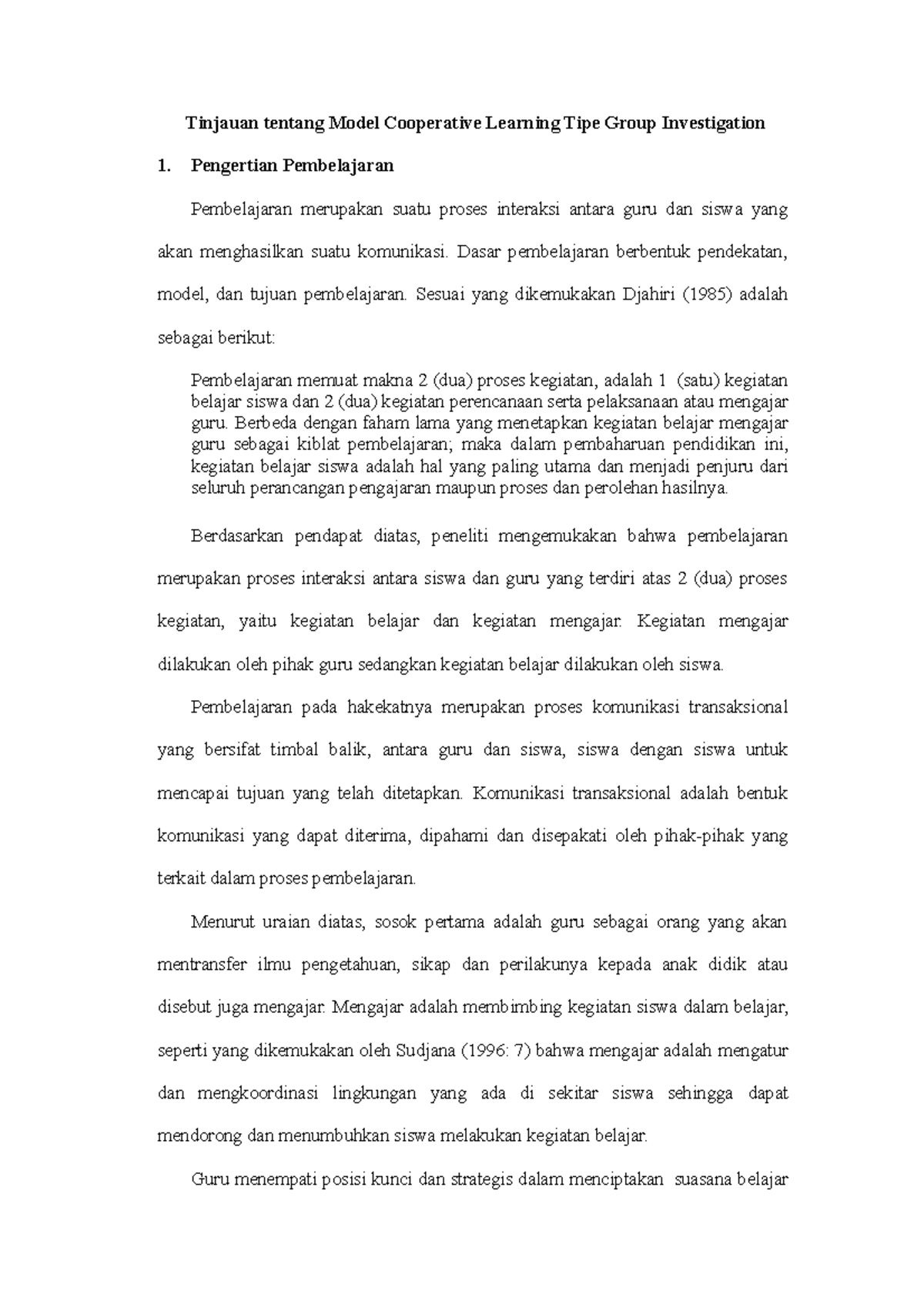 Tinjauan tentang Model Cooperative Learning Tipe Group Investigation ...