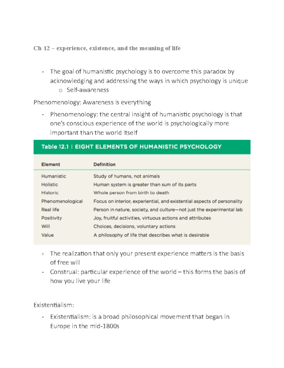PSYC 321 Final exam - Ch 12 experience, existence, and the meaning of ...