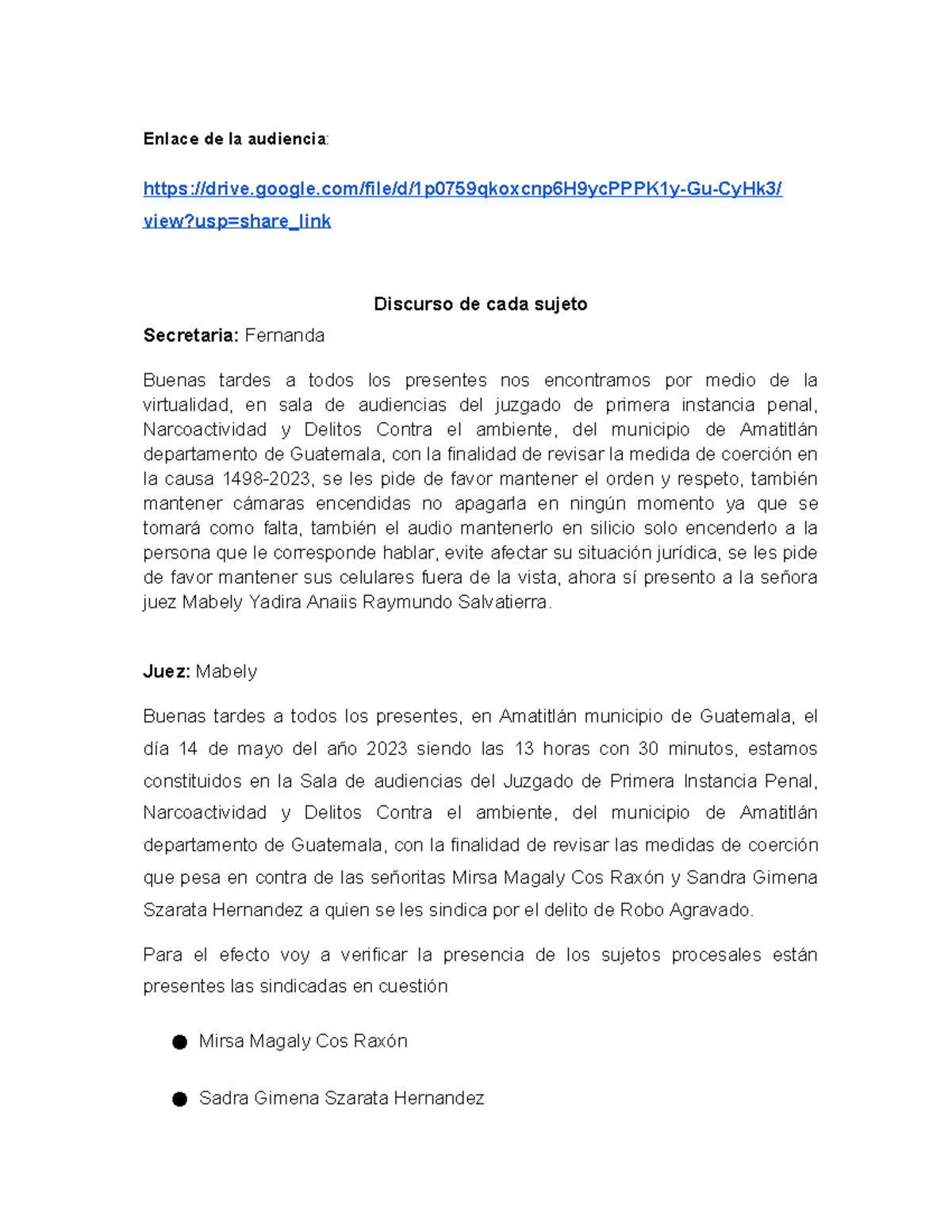 Revisión de medida de coerción - Enlace de la audiencia: - Studocu