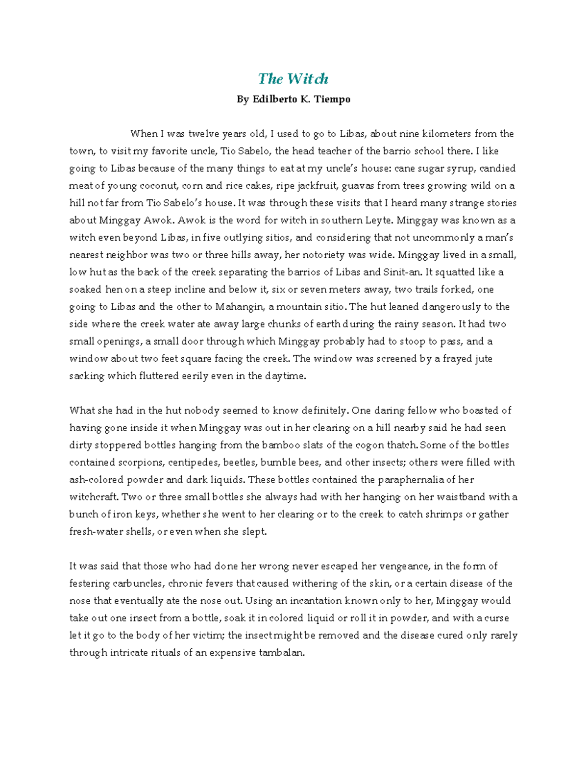 Short-Stories - Philippine Literature - The Witch By Edilberto K ...