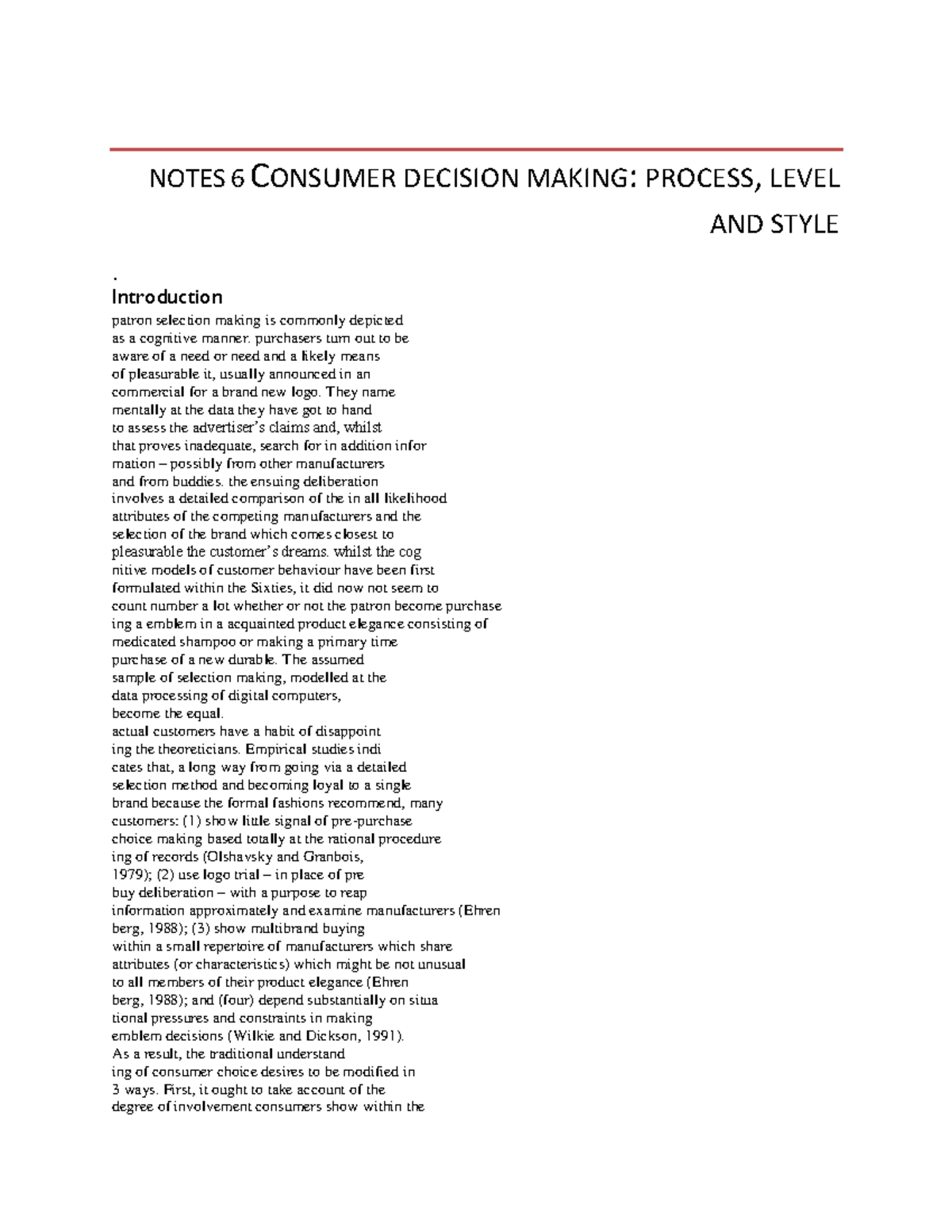 Notes 6 Consumer decision making - NOTES 6 CONSUMER DECISION MAKING ...