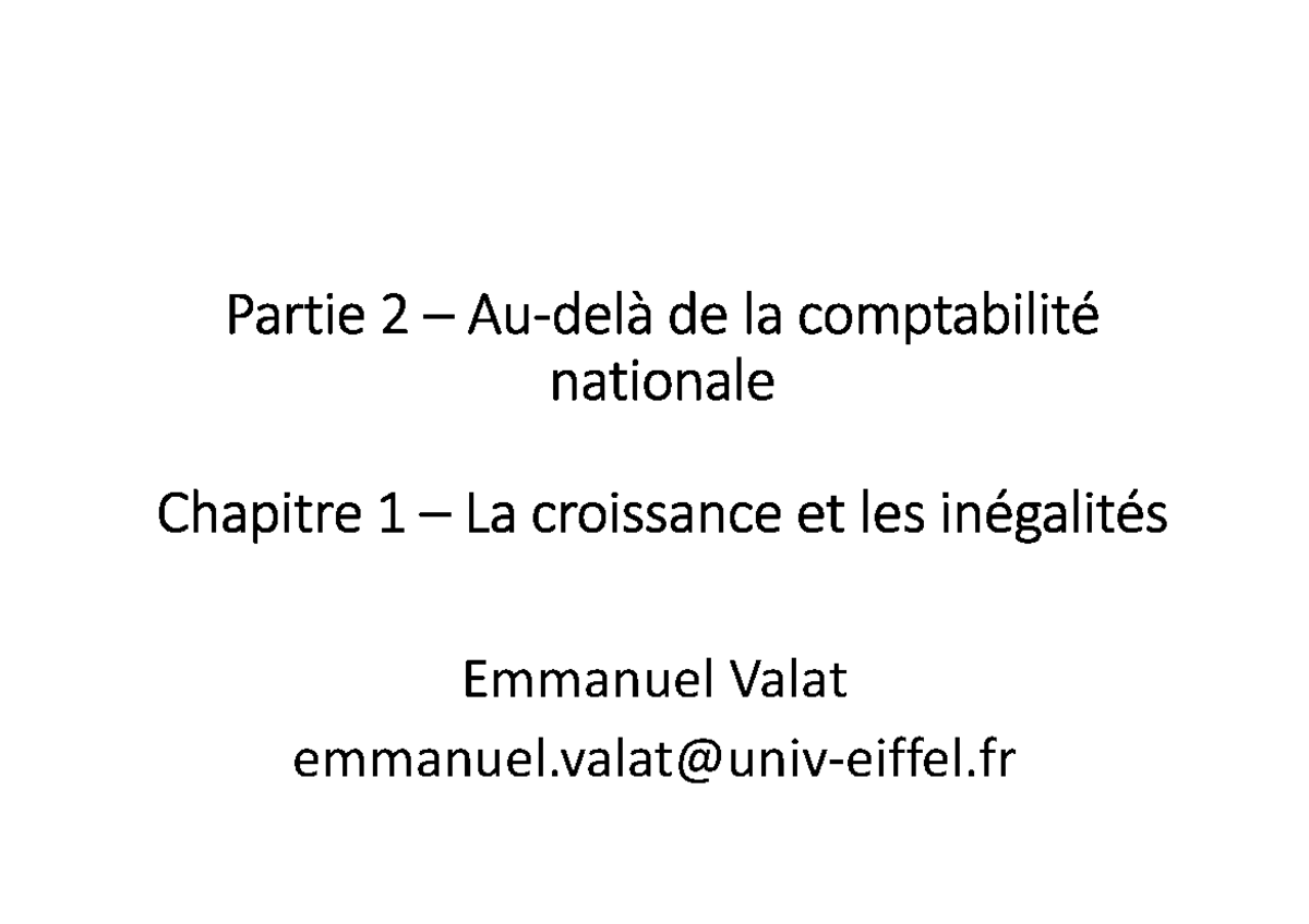 P2 Chapitre 1 - copie - Partie 2 – Au - delà de la comptabilité nationale Chapitre 1 – La ...