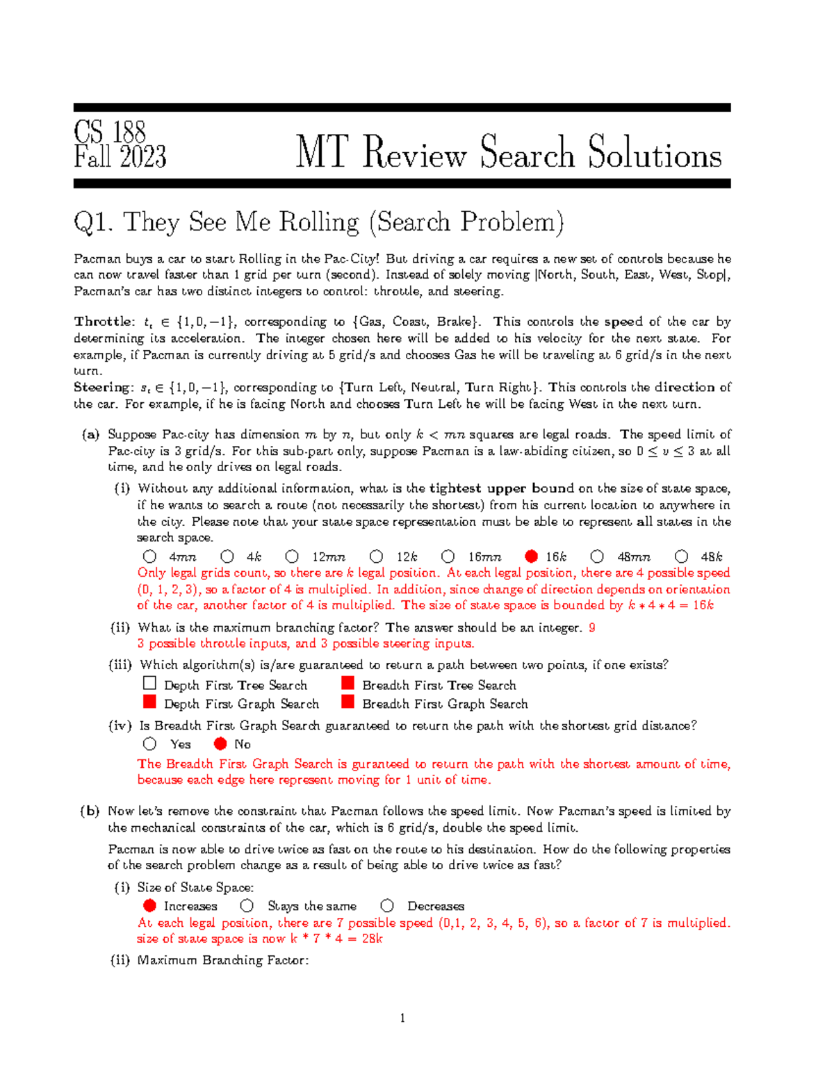 Mt-search-sols - midterm sol - CS 188 Fall 2023 MT Review Search ...