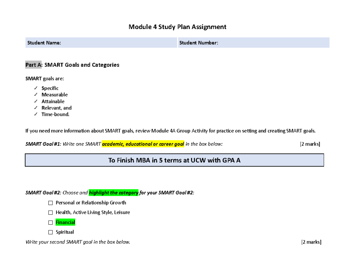 Module 4 Study Plan - ) - If you need more information about SMART ...