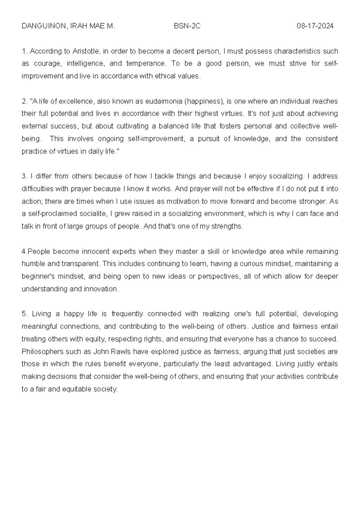 ETHICS ESSAY/ SYNOPSIS - DANGUINON, IRAH MAE M. BSN-2C 08-17- According ...