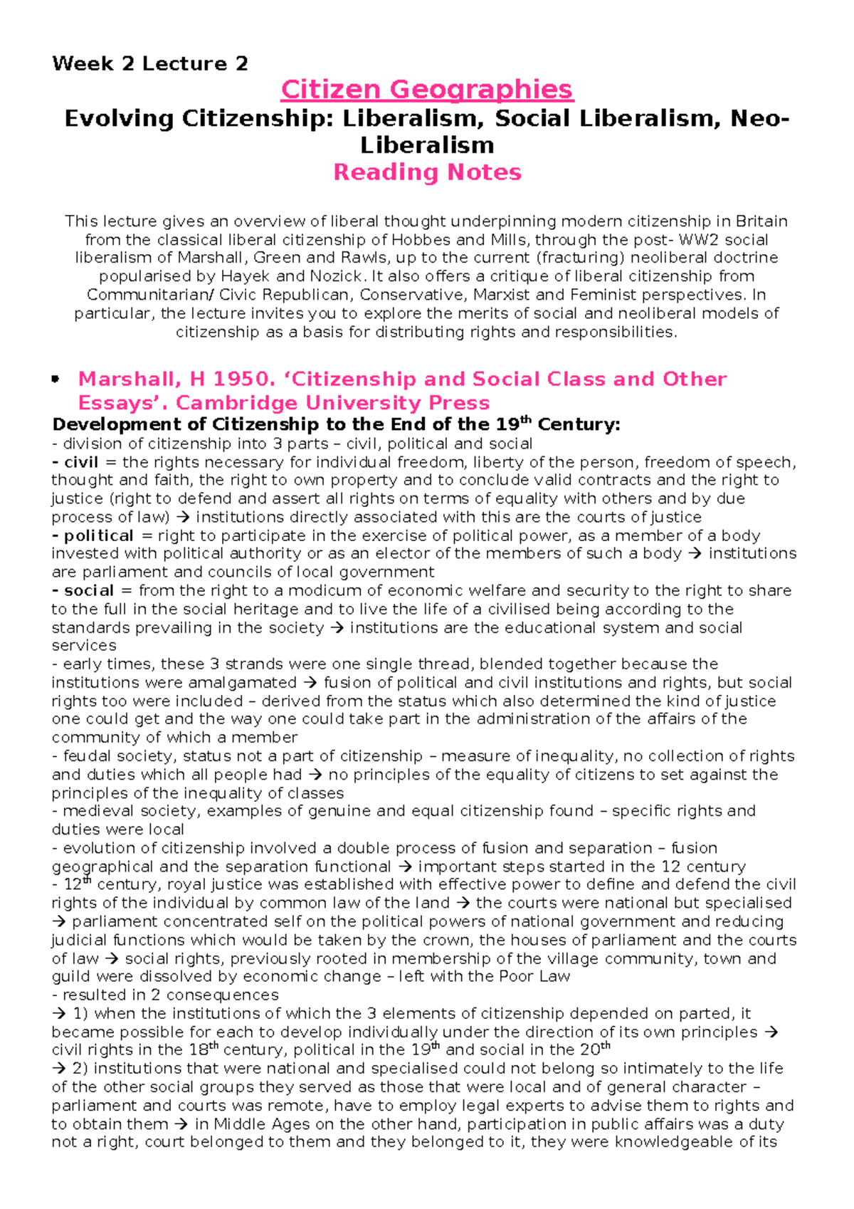 Week 2 Lecture 2 reading notes - Week 2 Lecture 2 Citizen Geographies ...