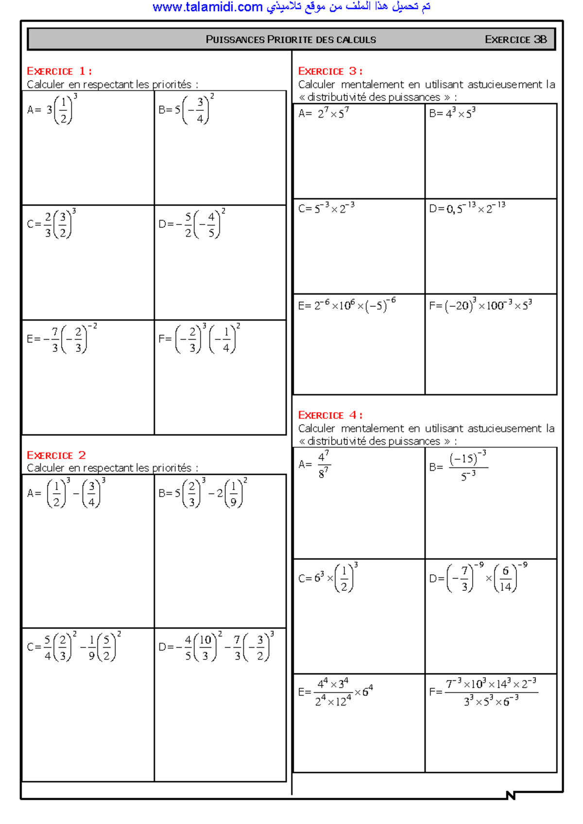 Talamidicom 2AC math Exercice 03 (1) 240115 094044 - PUISSANCES PRIORITE DES CALCULS EXERCICE 3B ...