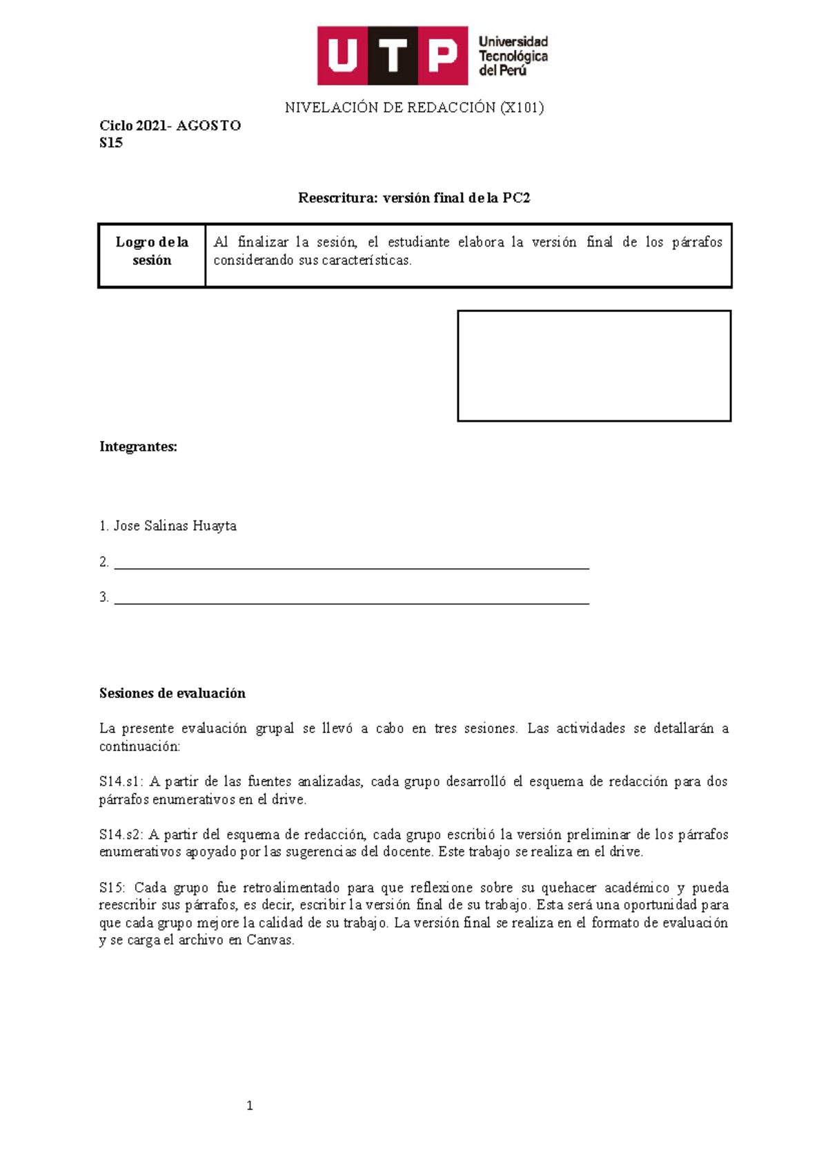 S15 - Reescritura. Versión final de la PC2 (formato UTP) Plis ...