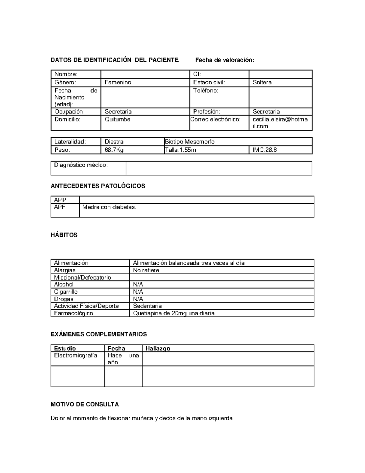 Caso Clinico - RESUMEN HISTORIA CLINICA - DATOS DE IDENTIFICACIÓN DEL ...