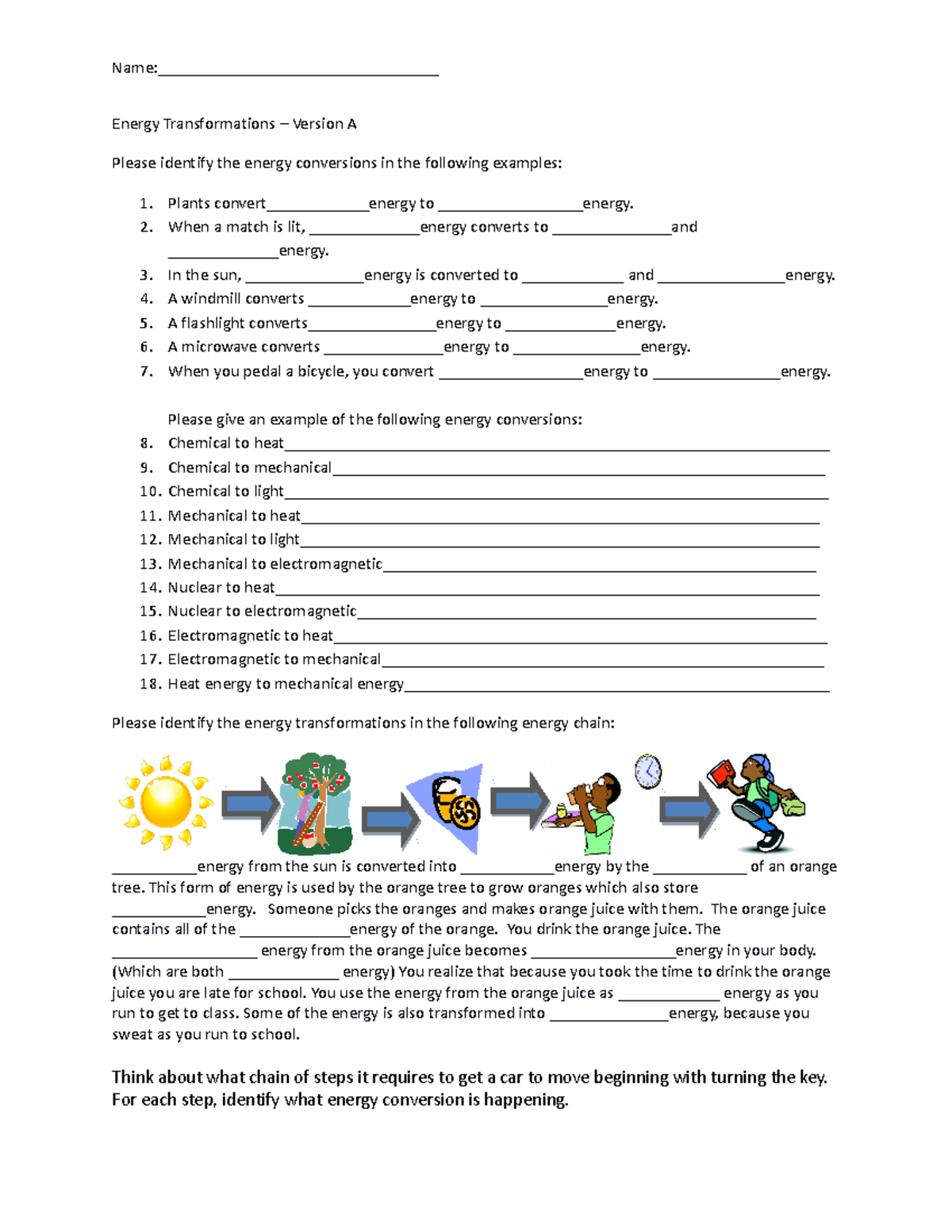 Practice- Energy Transformations - Name ...