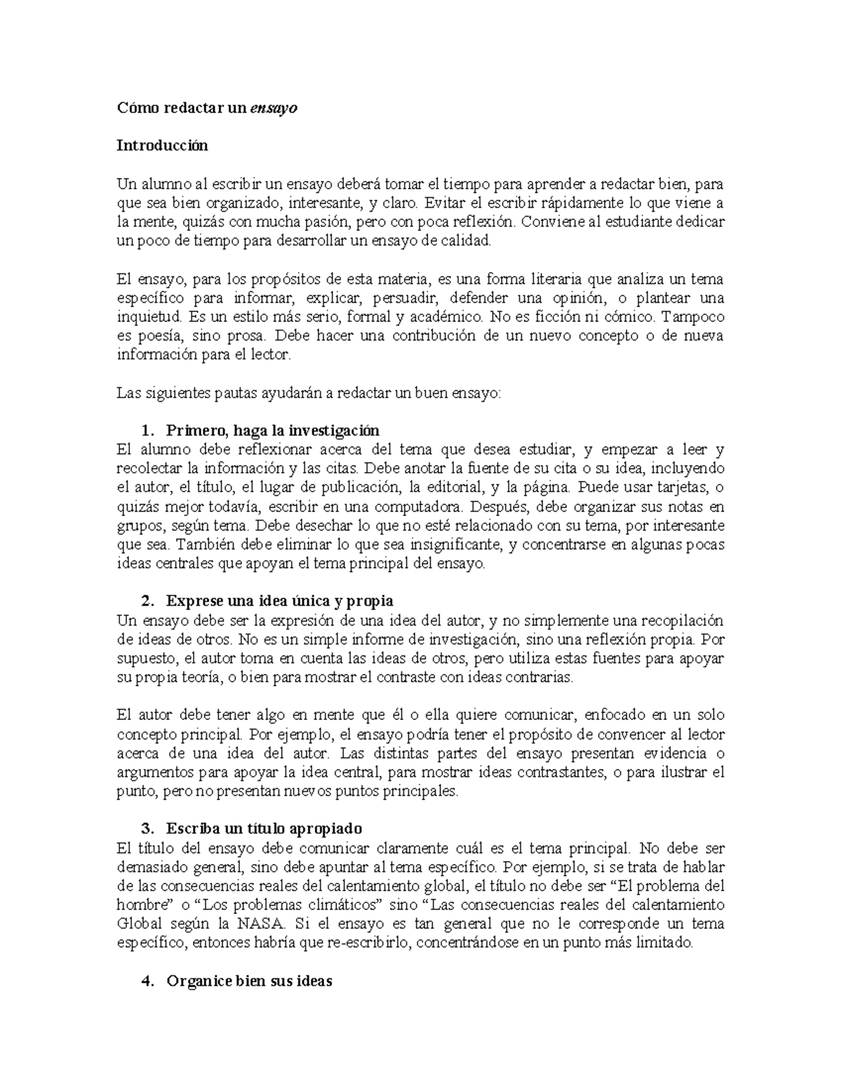 Guia-ensayos - Hola - Cómo redactar un ensayo Introducción Un alumno al ...