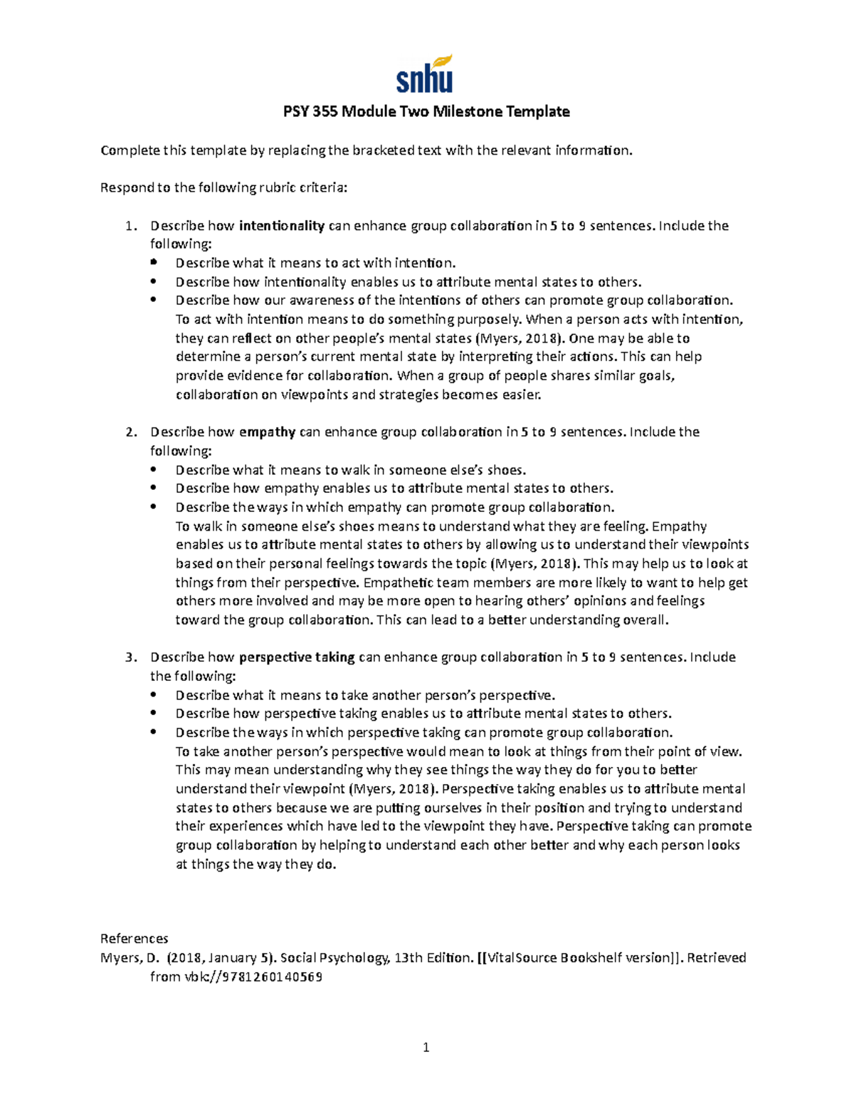 PSY 355 Module Two Milestone - Respond to the following rubric criteria ...