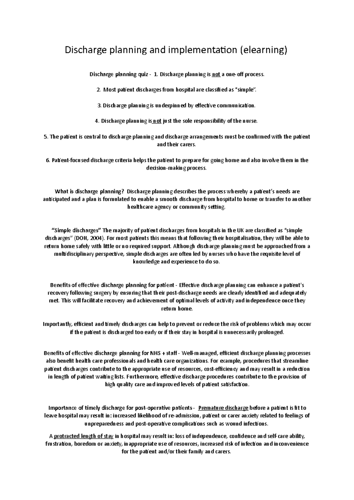 Planning patient discharge following surgery - Discharge planning and ...