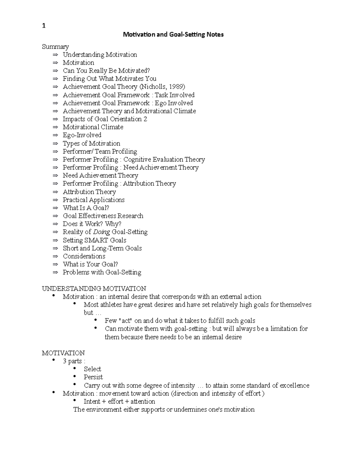 Motivation and Goal-Setting Notes - Motivation and Goal-Setting Notes ...
