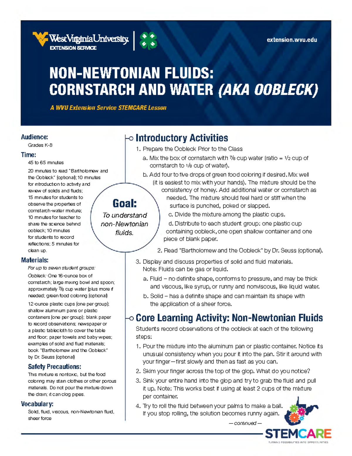 Oobleck STEM Lesson - Digital - Audience: Grades K- Time: 45 to 65 ...