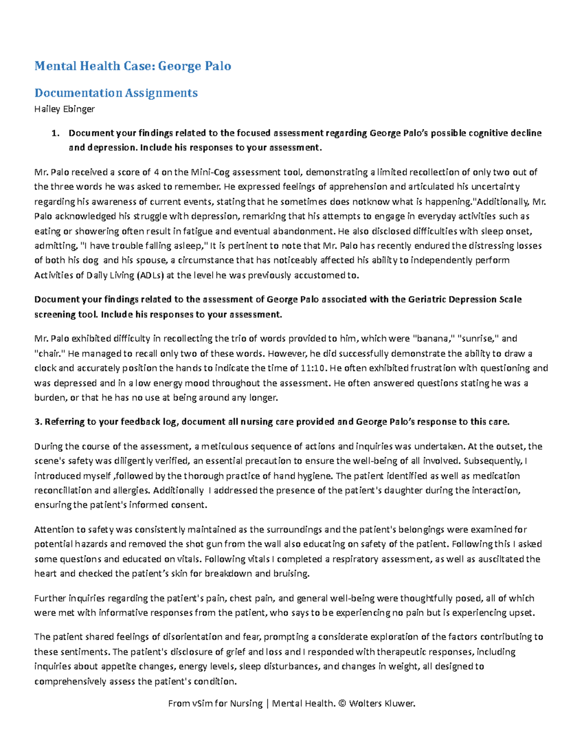 V Sim2.0 Mental Health George Palo DA - Mental Health Case: George Palo ...