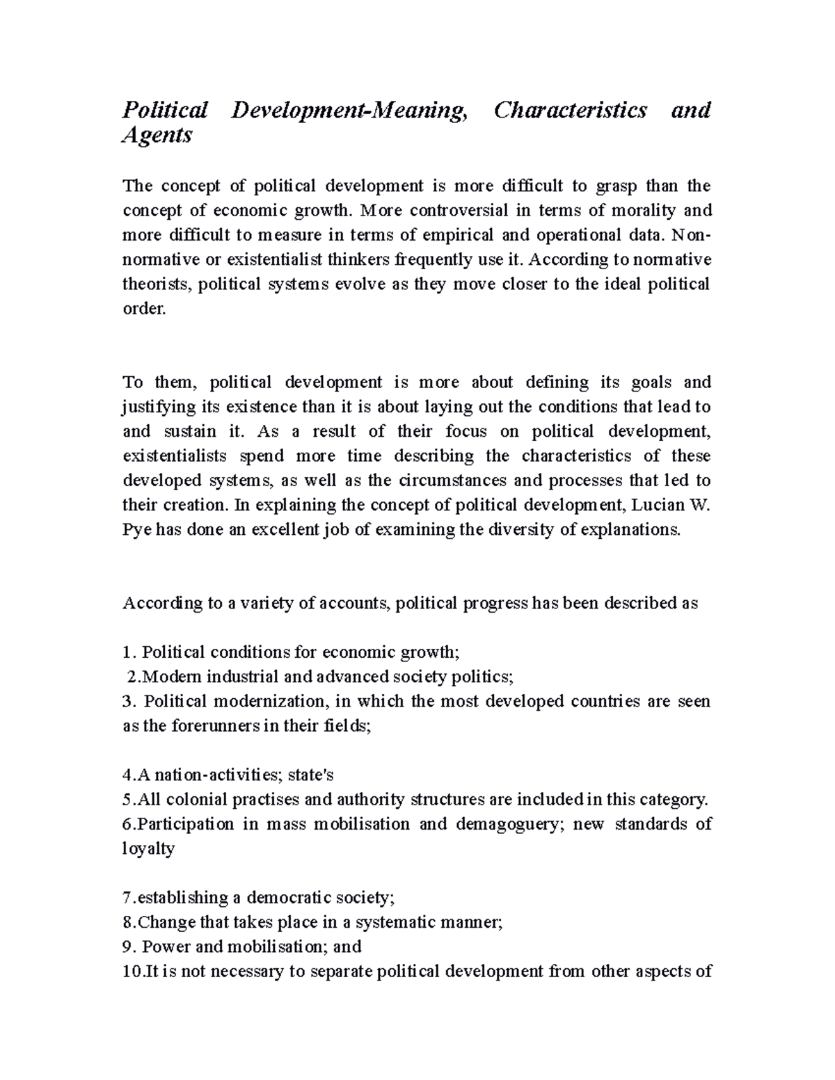 Political Development-Meaning, Characteristics and Agents - Political ...