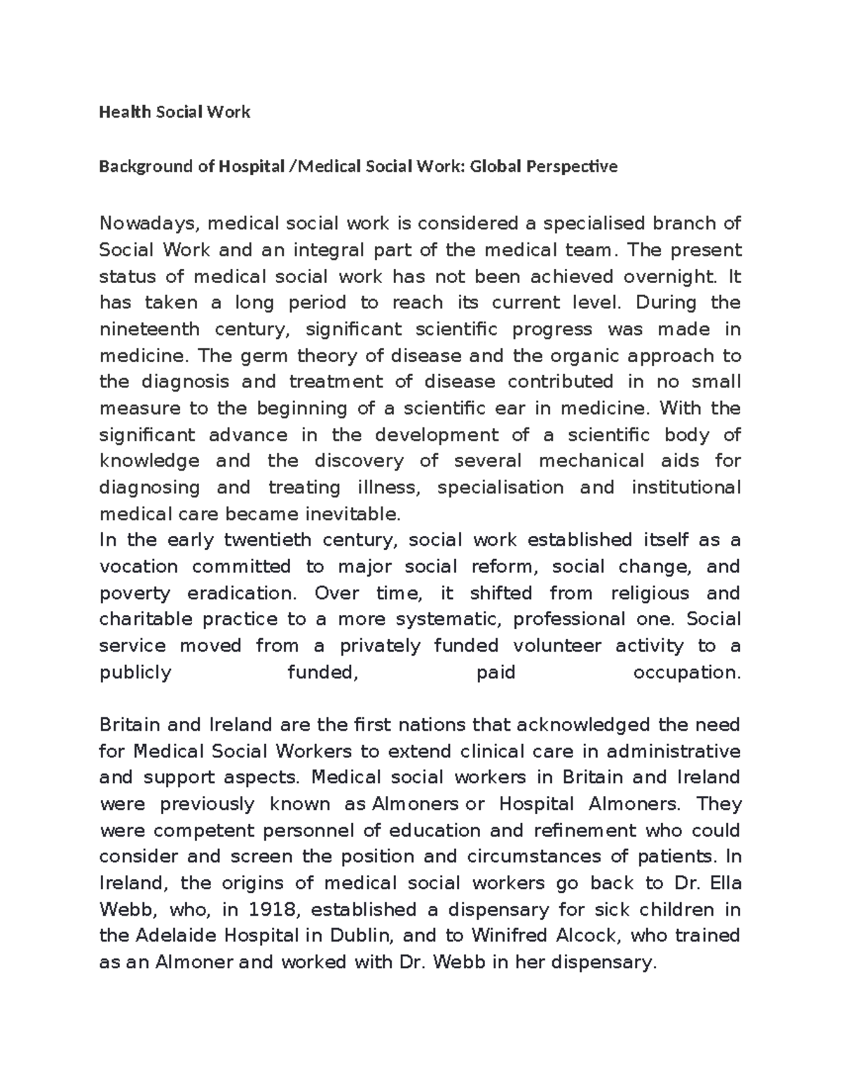 History of social work - Health Social Work Background of Hospital ...