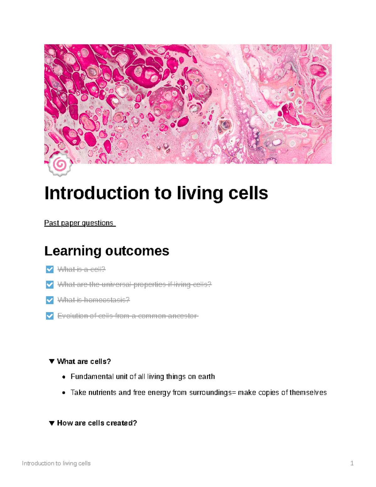 Introduction to living cells - Z Introduction to living cells Past ...