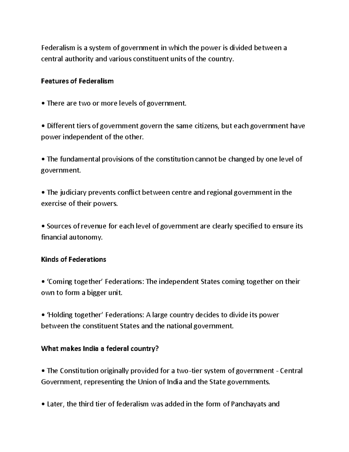 Federalism - summary - Federalism is a system of government in which ...