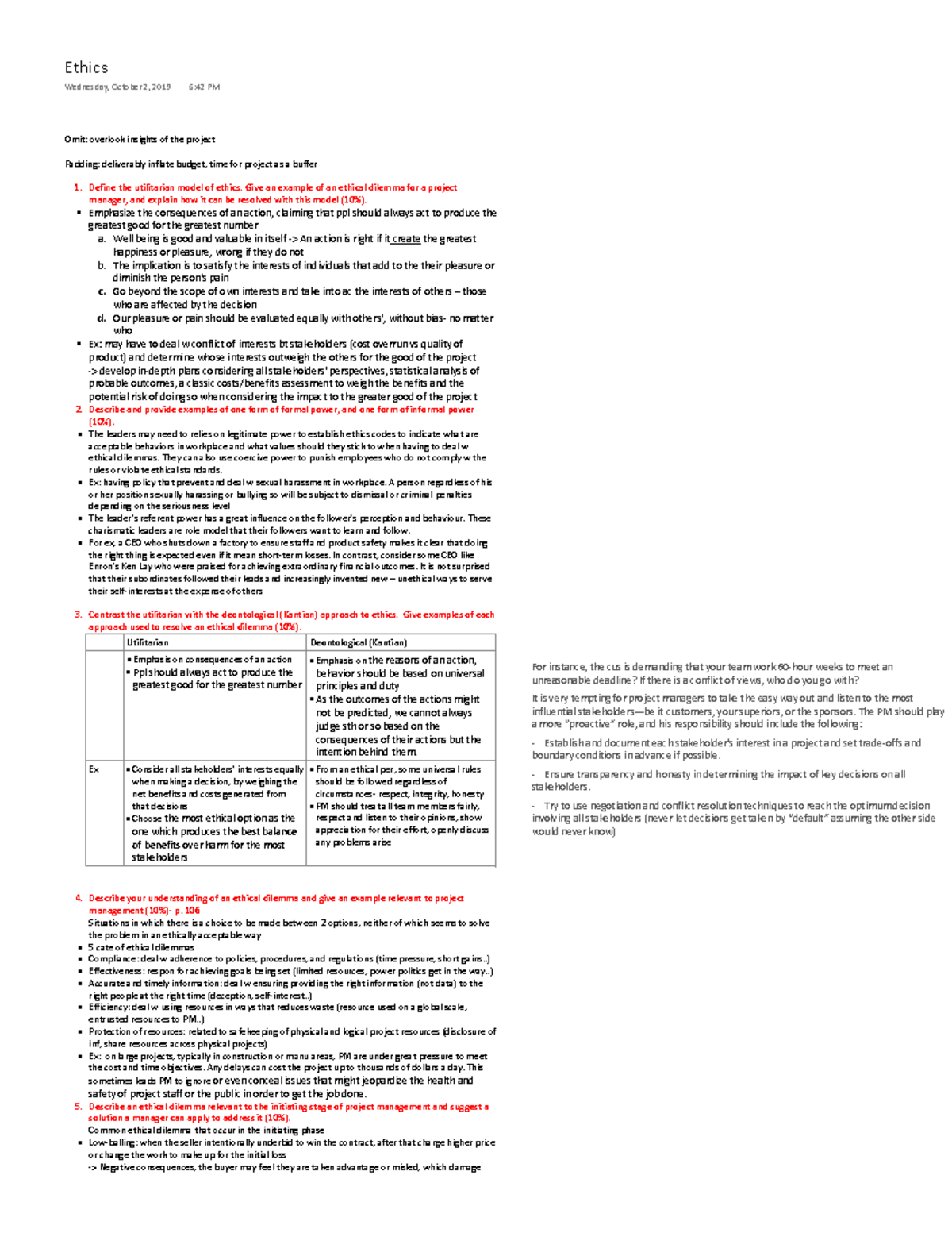 OPS 937 - Managing and Leading Project Teams - Week 6 Ethics ...
