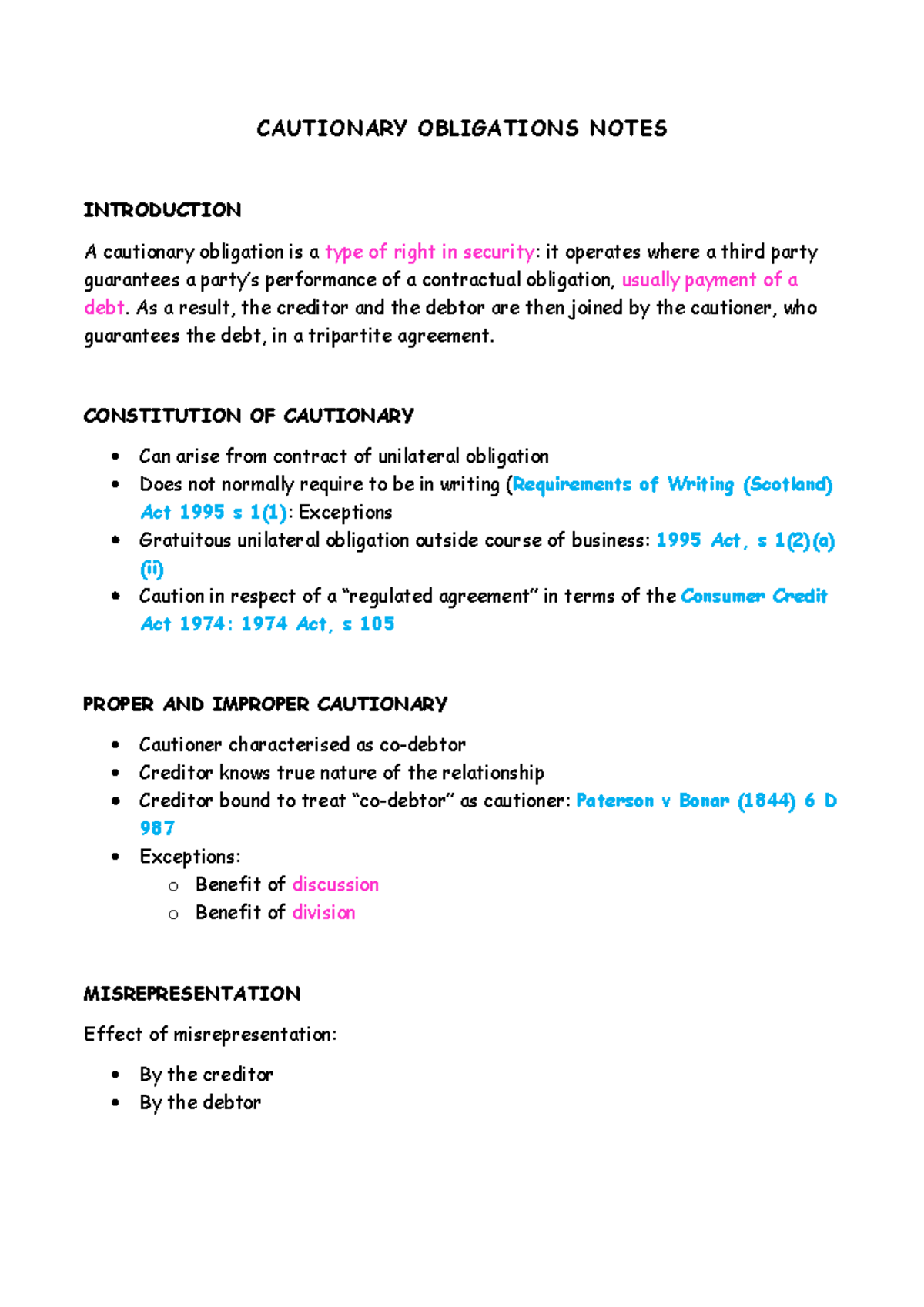 Cautionary Obligations Notes - CAUTIONARY OBLIGATIONS NOTES ...