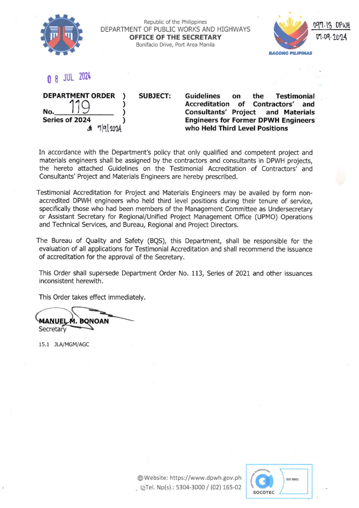 DO 119 s2024 - Department Order lecture - •i.[E N.. 119 Republic of the ...