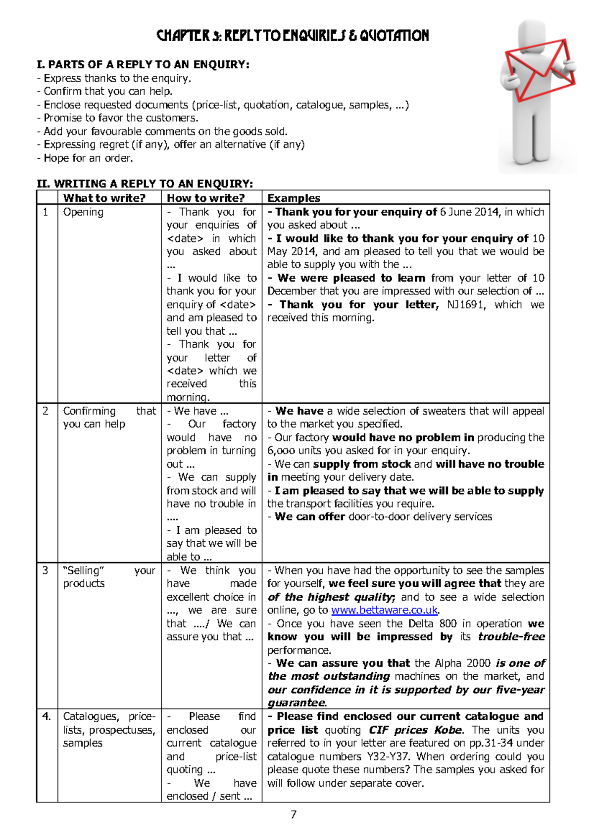 Handout 3 Reply to enquiries and quotation - CHAPTER 3: REPLY TO ...