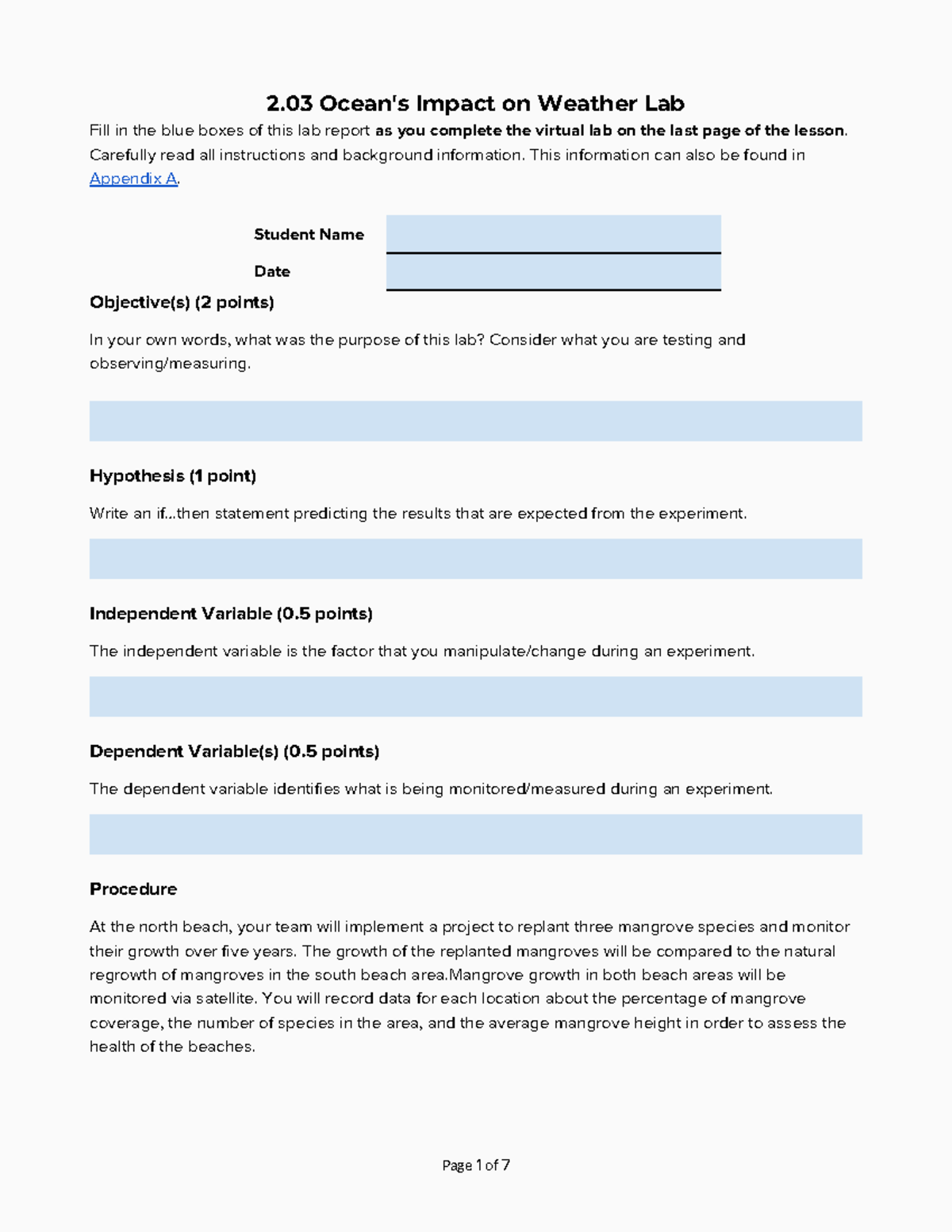 Copy of 2.03 Lab Report Template Rev 2022 - 2 Ocean's Impact on Weather ...