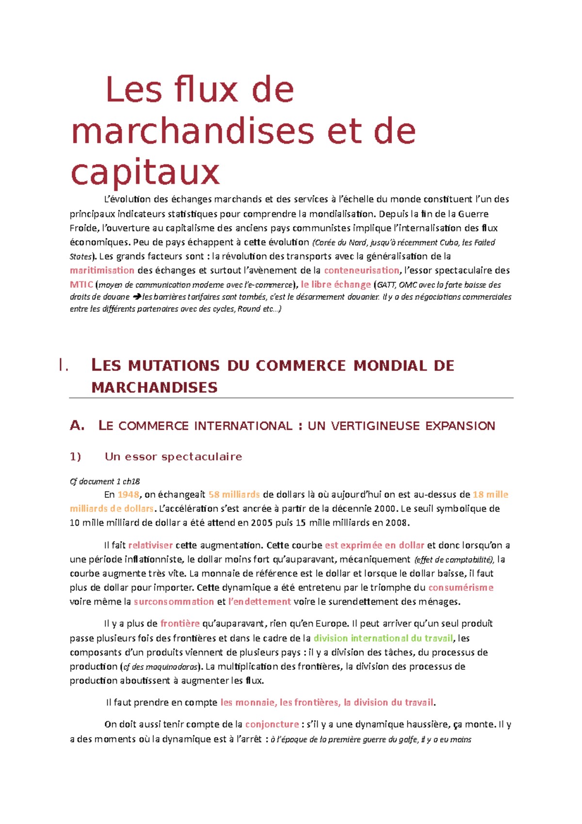 Chapitre 18 - Les flux de marchandises et de capitaux - Les flux de ...