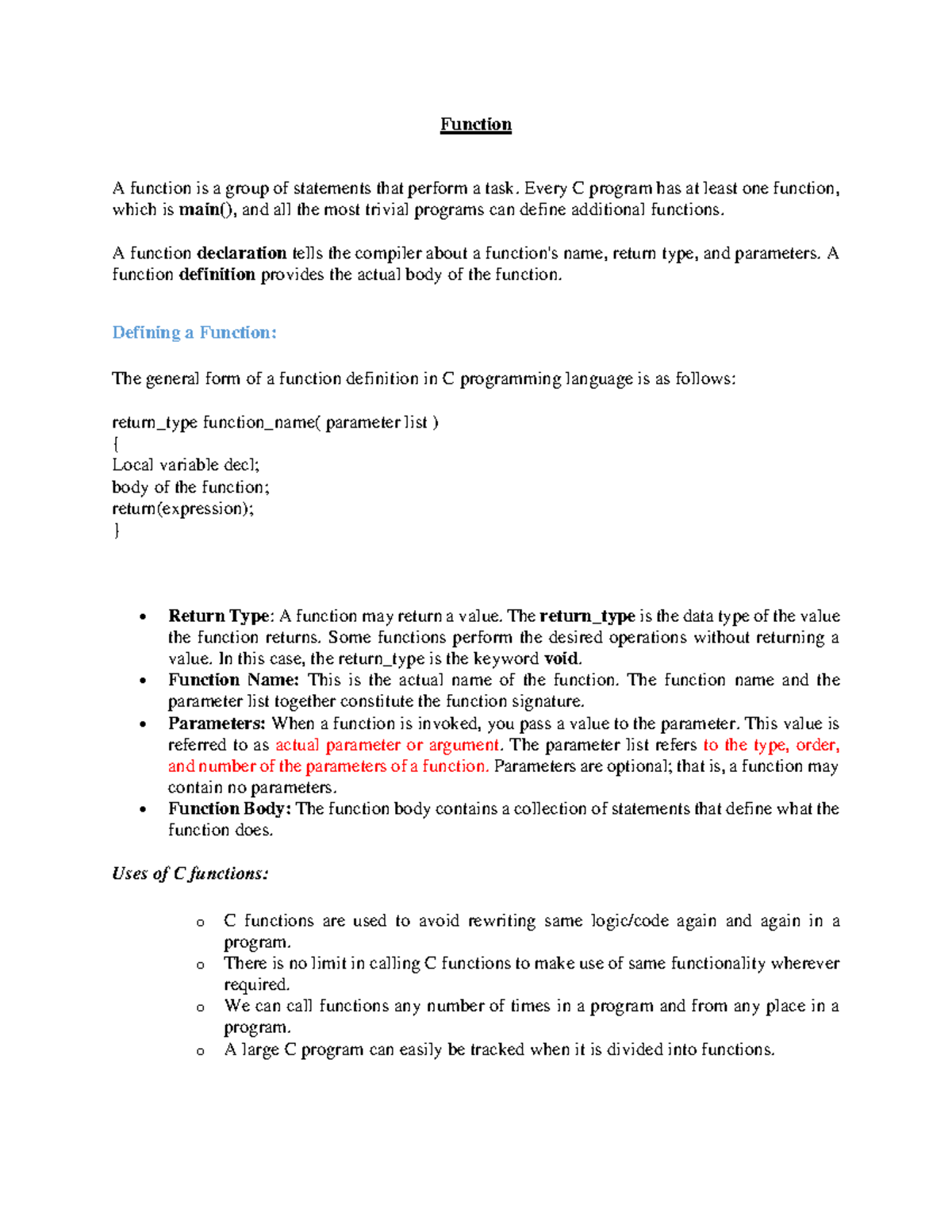 Module 2 Lect5,6 - some - Function A function is a group of statements ...