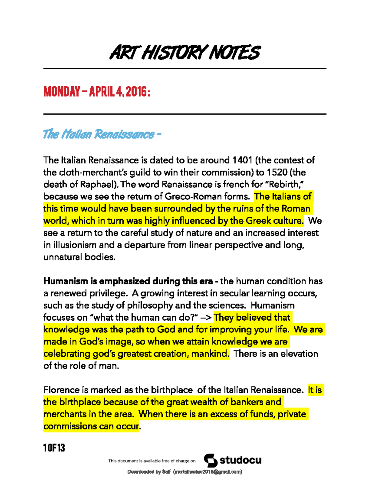 Italian Renaissance (notes) - CVA 102 - Studocu