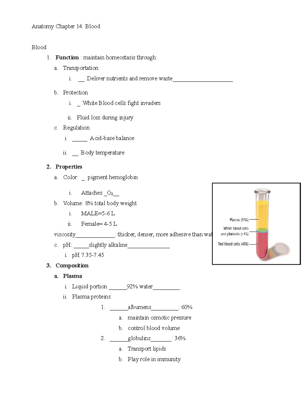 Anatomy Chapter 14 Blood - Anatomy Chapter 14: Blood Blood 1. Function ...