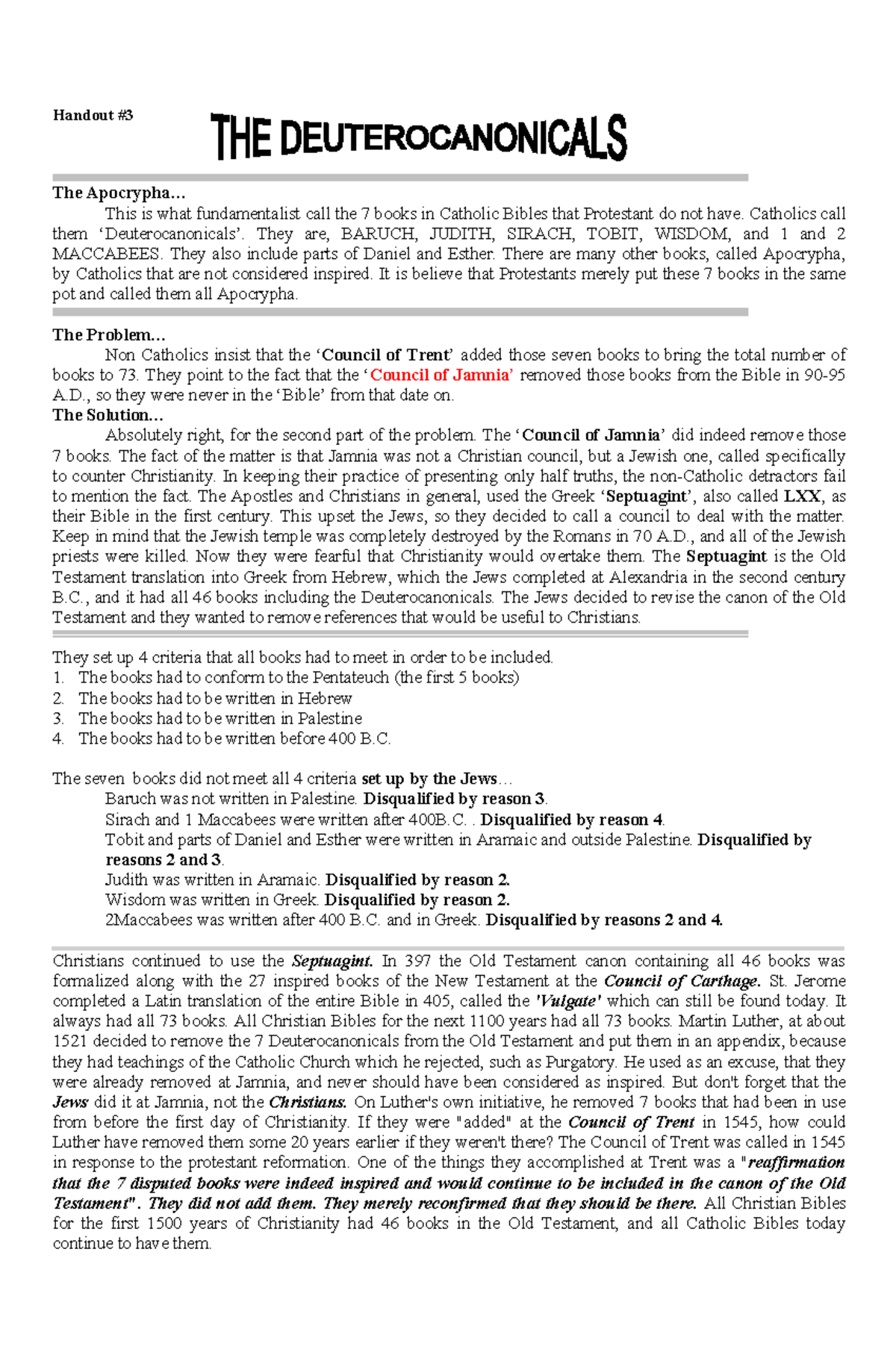 Handout 3 Deuterocanonicals 1 - Handout # The Apocrypha... This is what ...