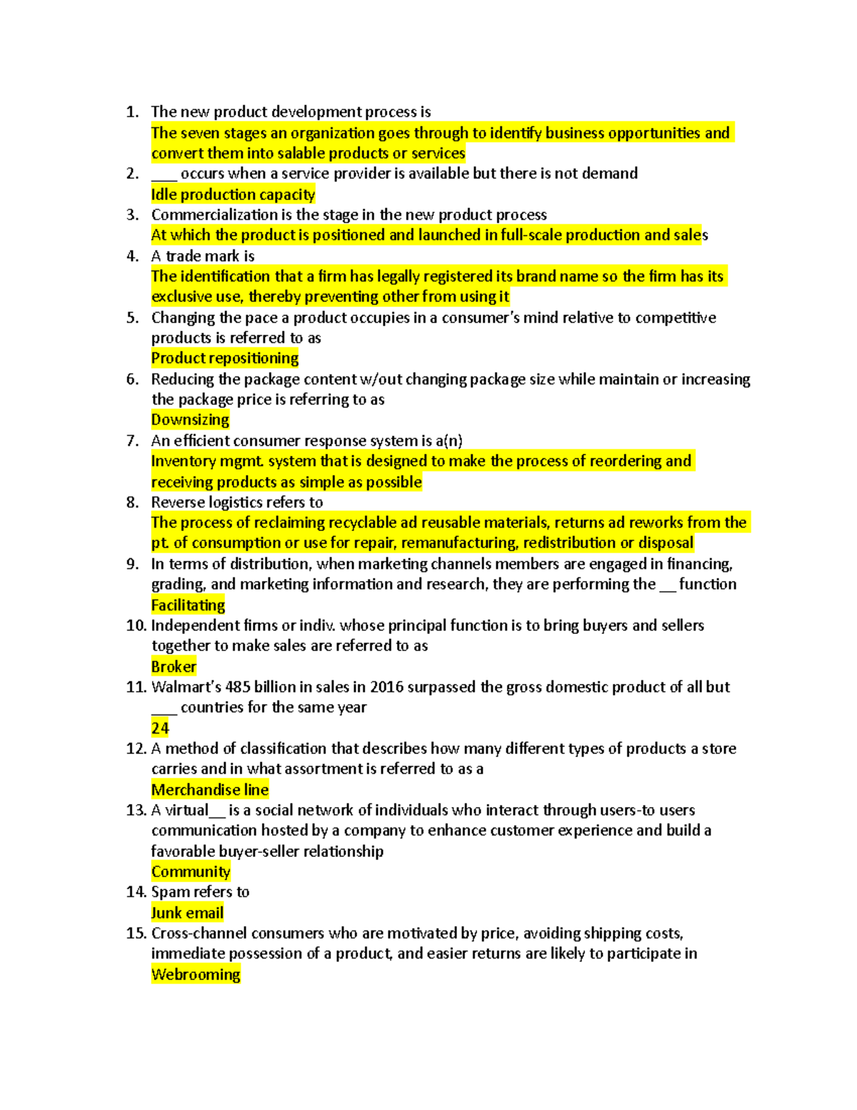 Exam 3 practice questions - The new product development process is The ...
