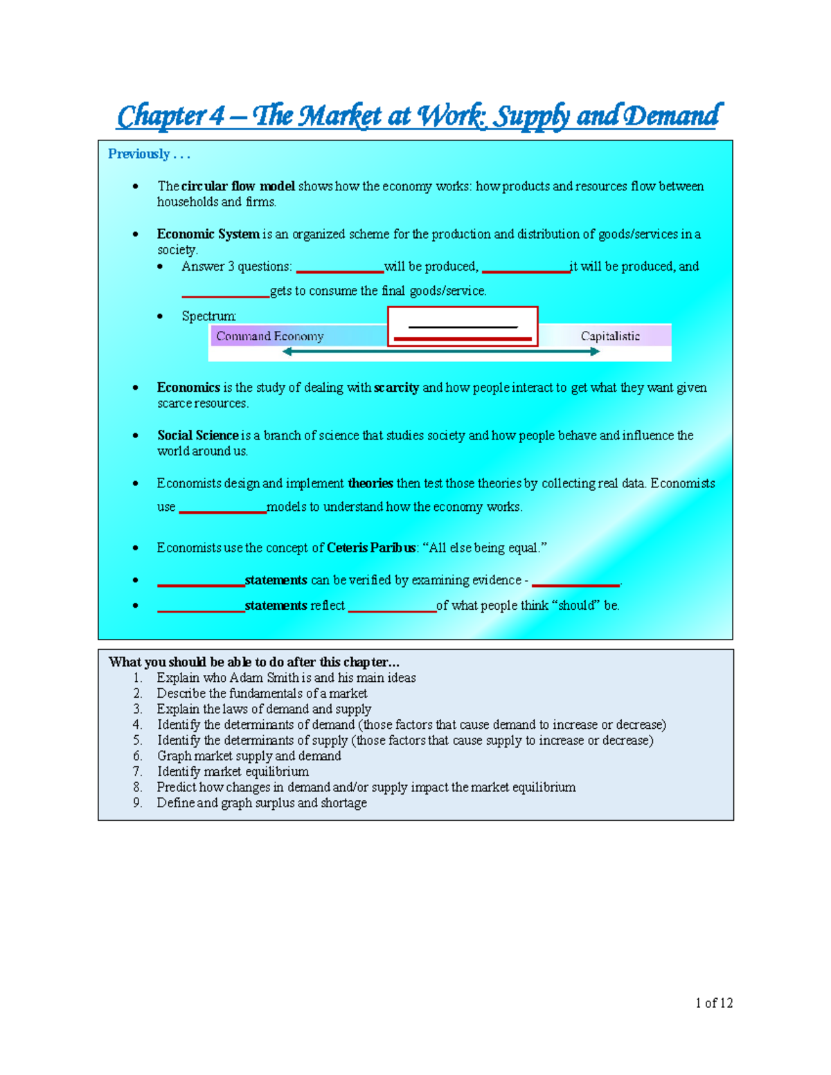 Chapter 4 - The Market at Work - Supply and Demand - Student Outline ...