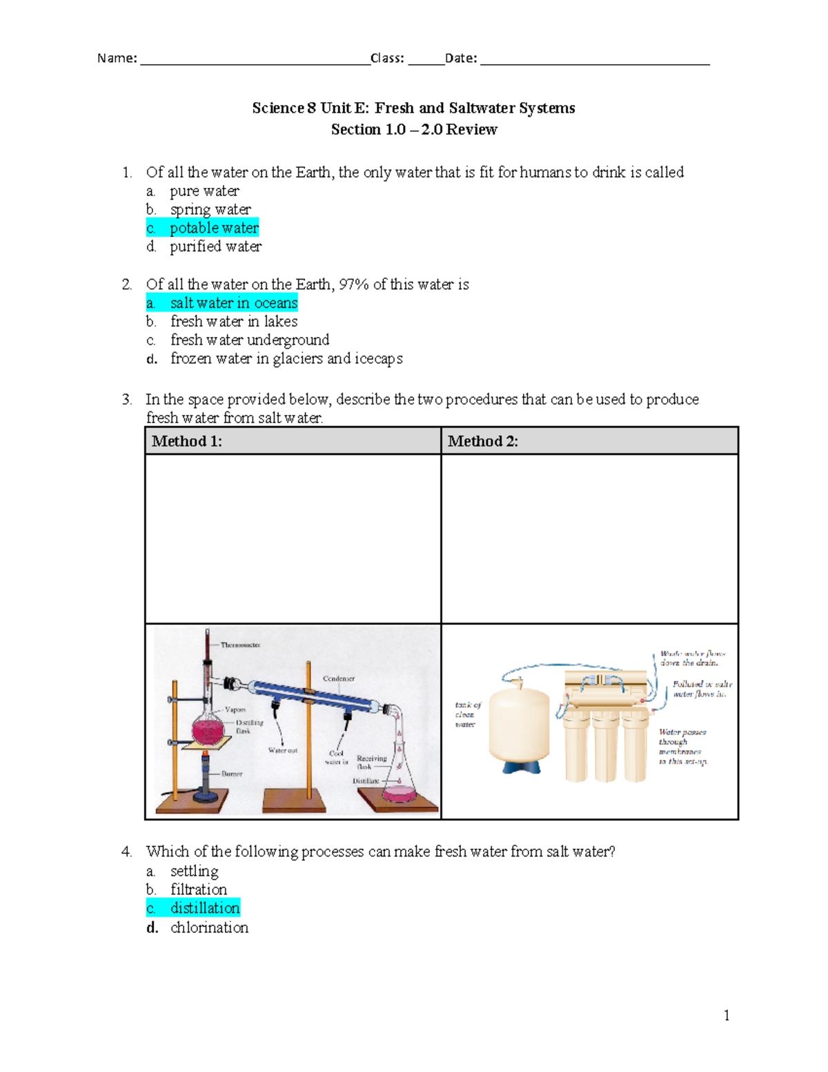 Ephraim Richard - SCI8 E.1 2 Review - Science 8 Unit E: Fresh and ...