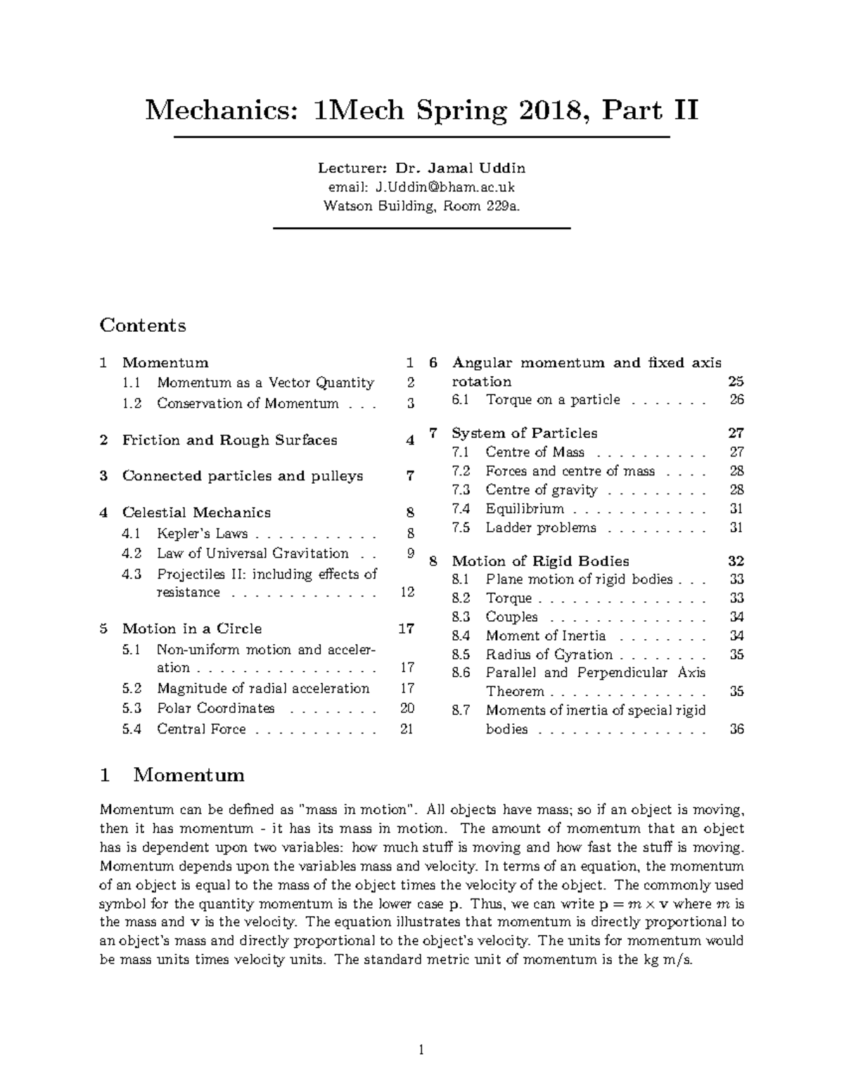 LC Mechanics - Notes 2017/2018 Part 2 - Mechanics: 1Mech Spring 2018 ...