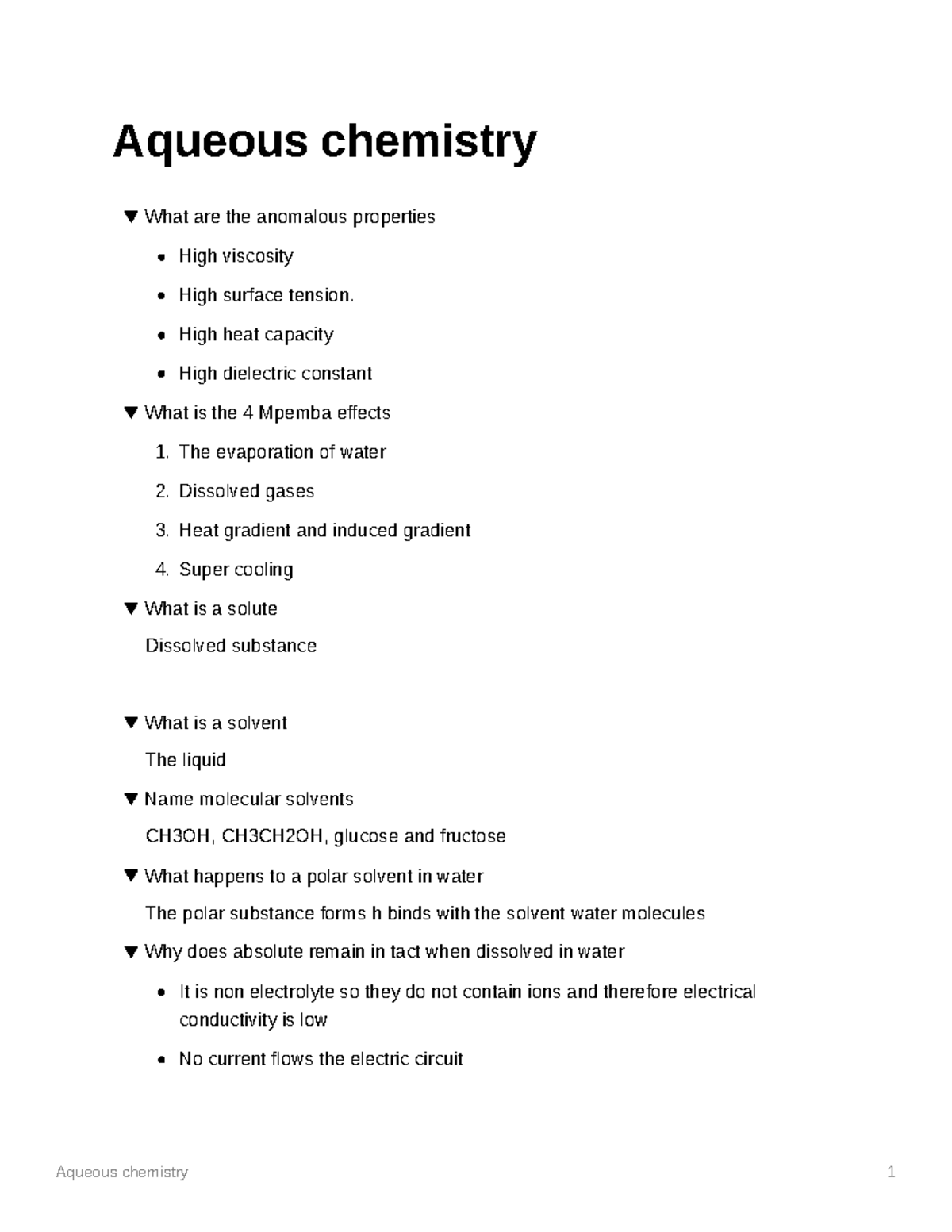 Aqueous chemistry - Lecture notes 1 - CHEM1001 - Studocu