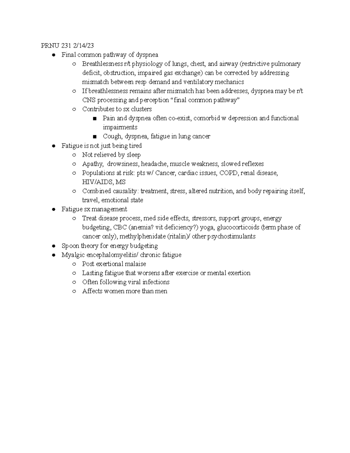 PRNU 231 2 14 23 - Lecture notes from class 2/14/23 Glassman lecture ...