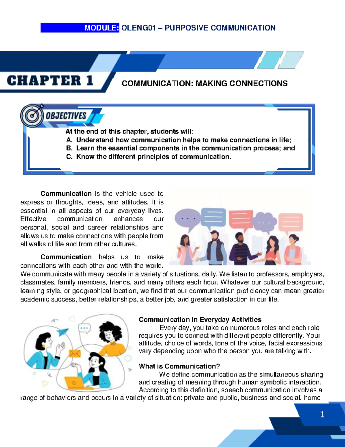 Chapter 1 - English notes - COMMUNICATION: MAKING CONNECTIONS At the ...