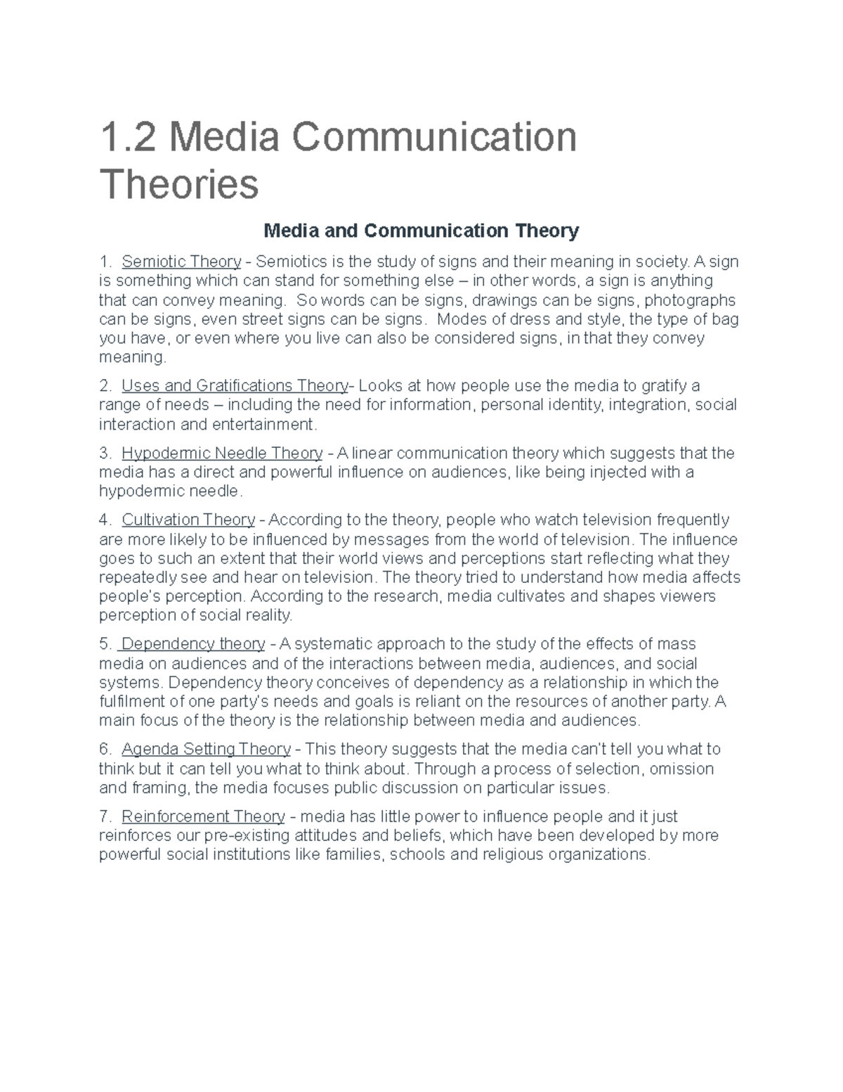 MIL M1-L2 - Notes - 1 Media Communication Theories Media and ...