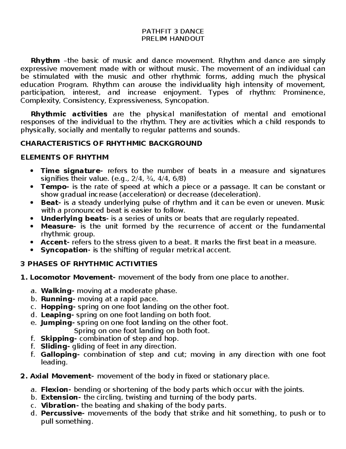 Pathfit-3- Dance- Prelim- Handouts - PATHFIT 3 DANCE PRELIM HANDOUT ...