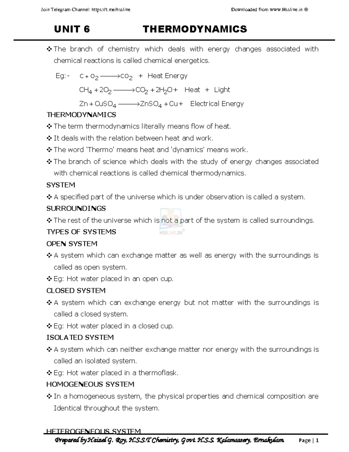 Thermodynamics - UNIT 6 THERMODYNAMICS The branch of chemistry which ...